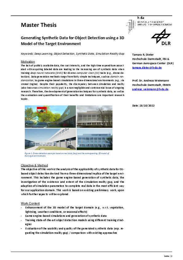 Master Thesis: Generating Synthetic Data for Object Detection using a 3D Model of the Target ...